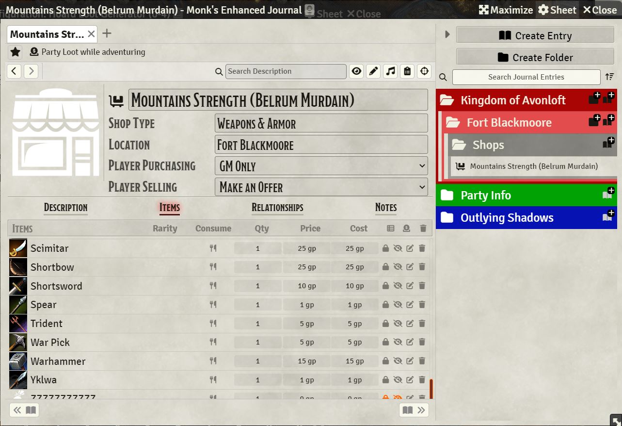 Bug Table Cutoff In Store Items · Issue 510 · Ironmonk88monks Enhanced Journal · Github 