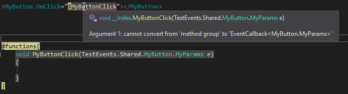 Razor Components - Intellisense error when using EventCallback of a component of a different ...