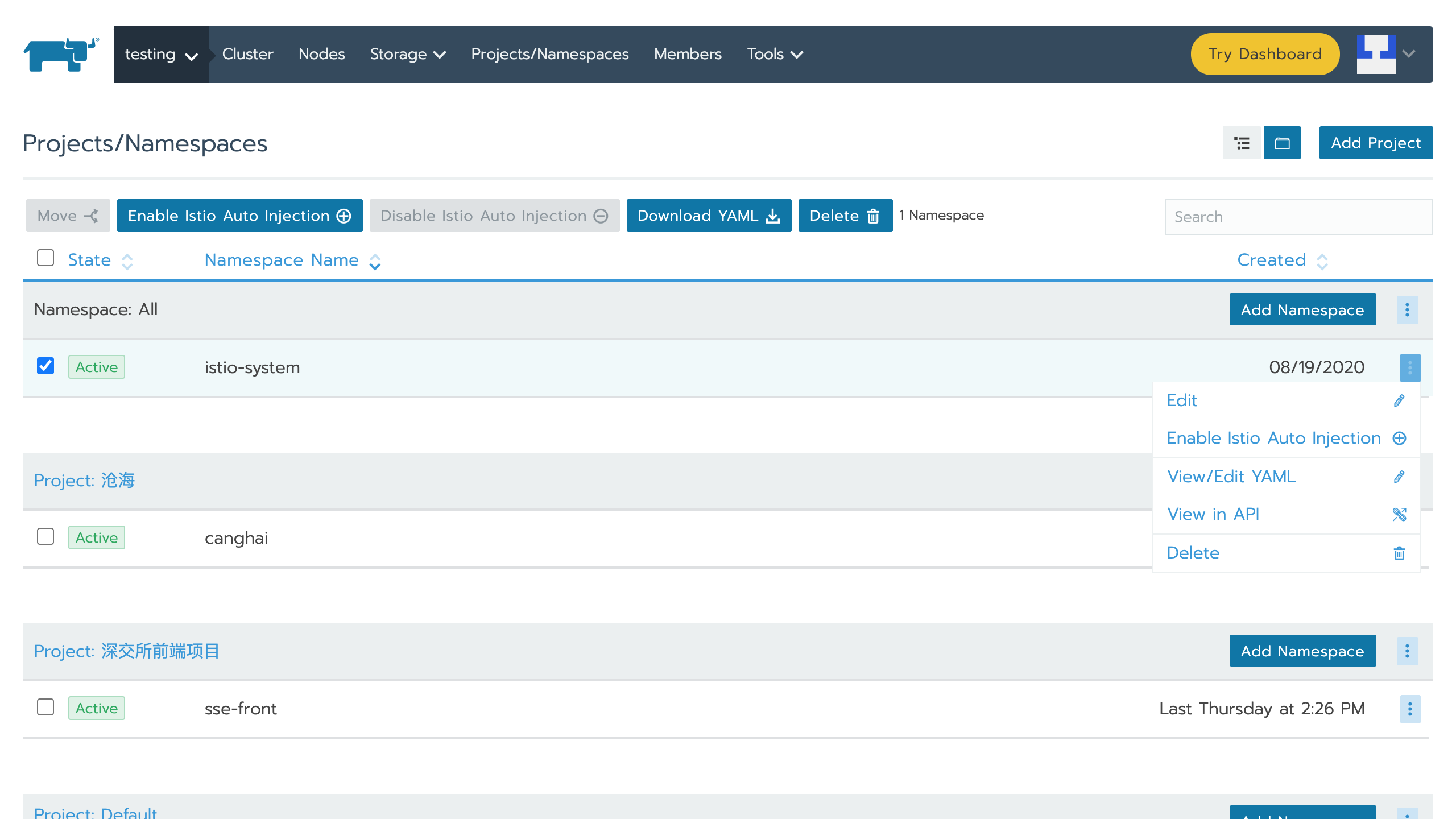 Cannot move istio-system namespace to system project. · Issue #28643 · rancher/rancher · GitHub