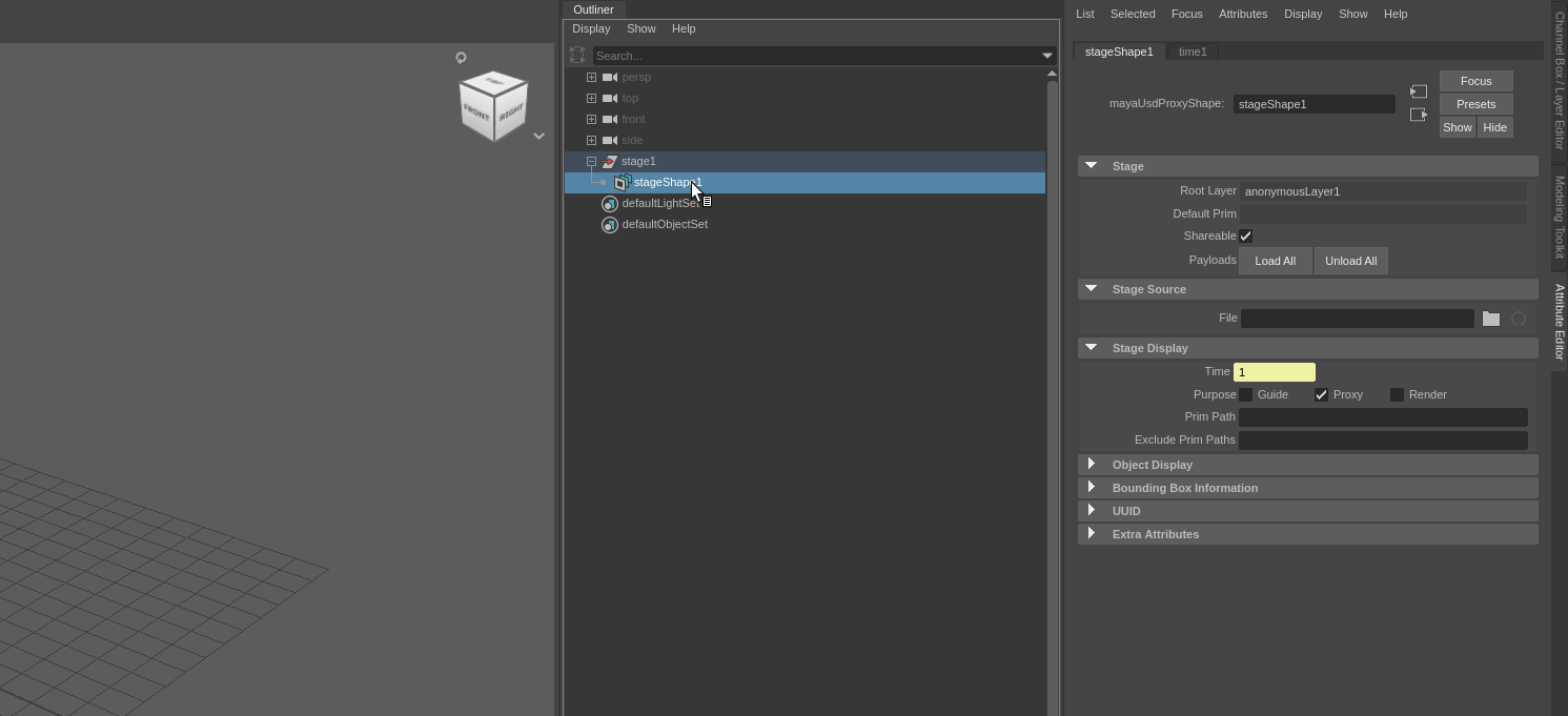 Attribute Editor: Displays attributes and/or name from last selection ...