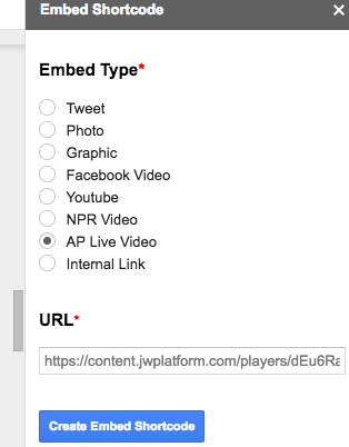 Enable AP video live embeds (JW Player) · Issue #35 · nprapps/liveblog · GitHub