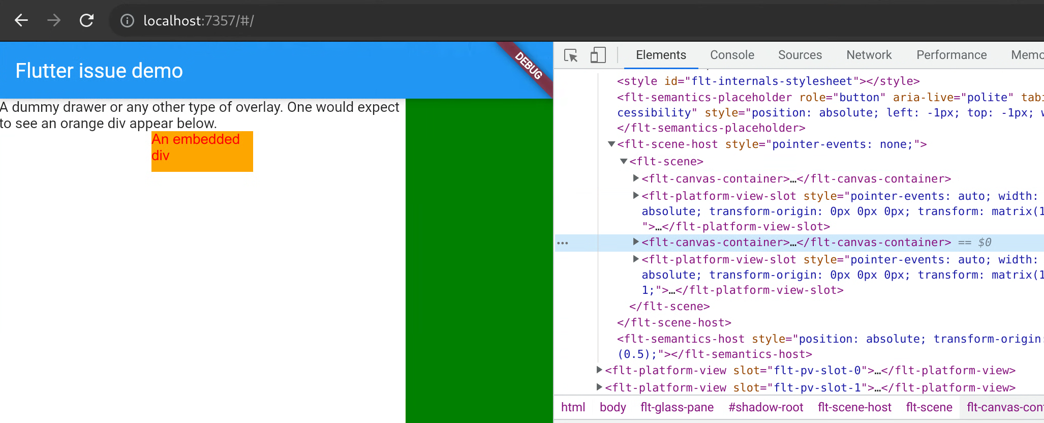 Wrong scene composition (Canvaskit) when first embedded view is invisible (e.g. using ...