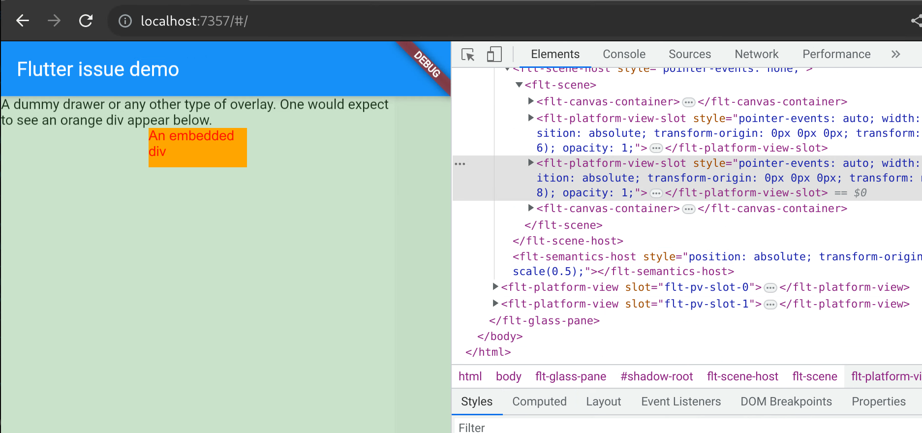 Wrong scene composition (Canvaskit) when first embedded view is invisible (e.g. using ...