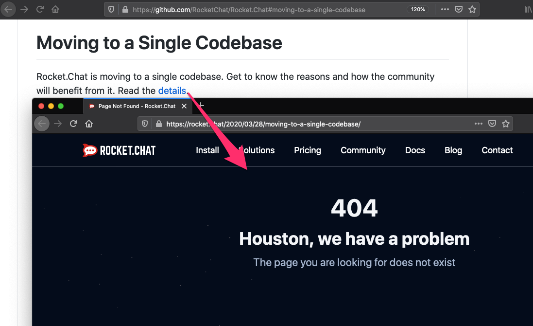 404 in ReadMe file · Issue #18179 · RocketChat/Rocket.Chat · GitHub