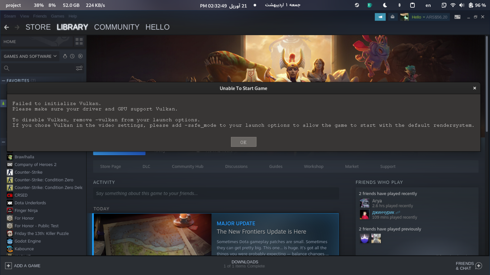 Vulkan related crash on Linux · Issue #8131 · ValveSoftware/Dota2-Gameplay · GitHub