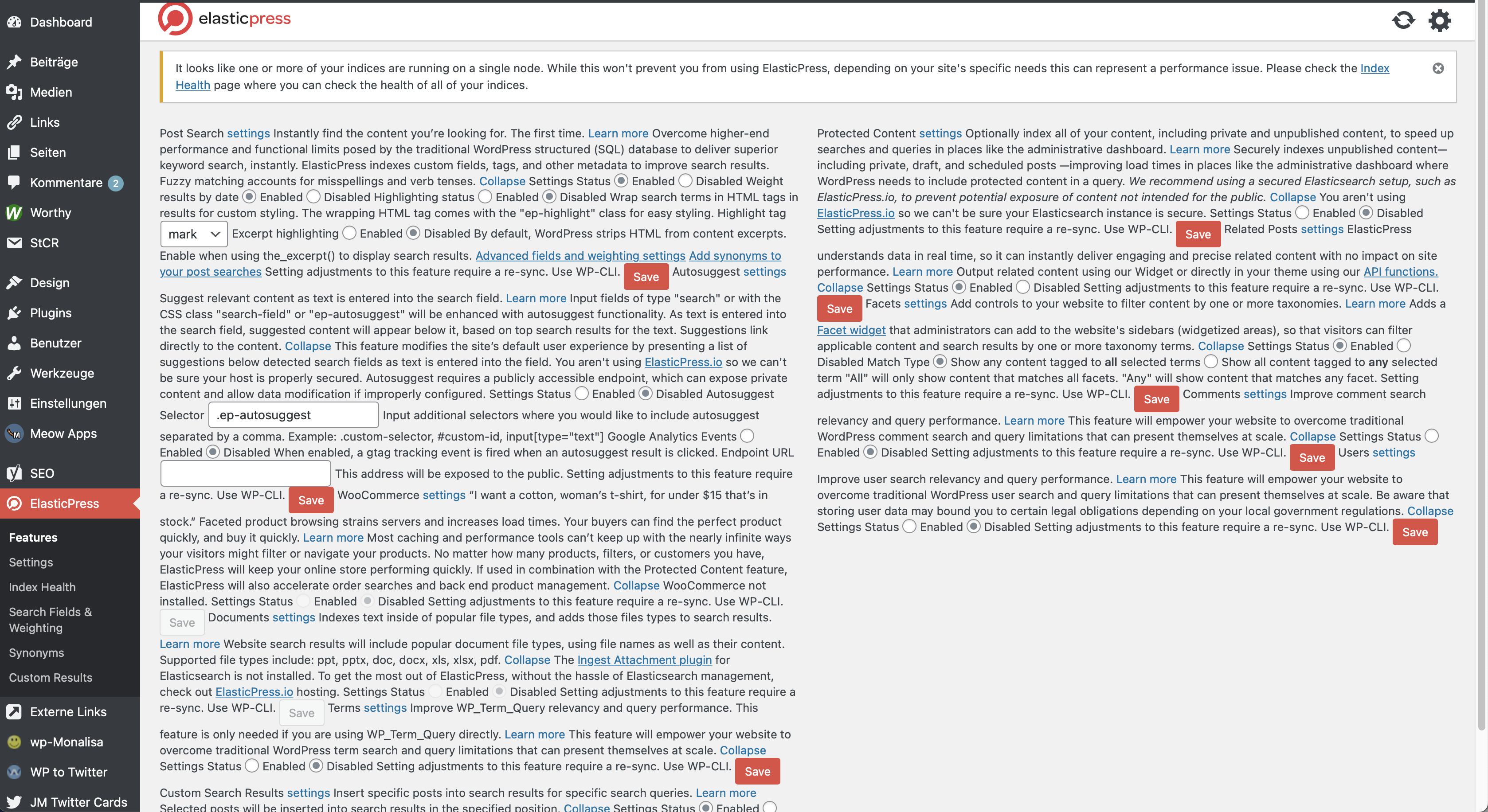 BUG: The settings page looks messy · Issue #2260 · 10up/ElasticPress · GitHub