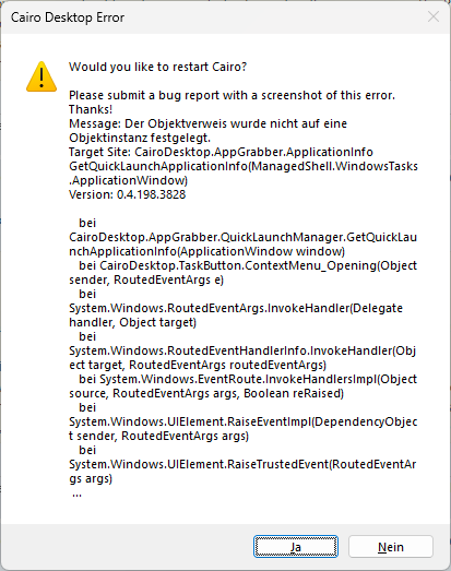 Nullpointer On Windows 11 · Issue 694 · Cairoshell Cairoshell · Github