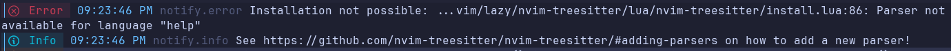 Bug Nvim Treesitterinstalllua86 Parser Not Available For Language Help · Issue 524 