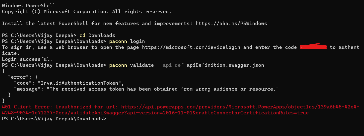 paconn validate (InvalidAuthenticationToken) · Issue #2399 · microsoft/PowerPlatformConnectors ...