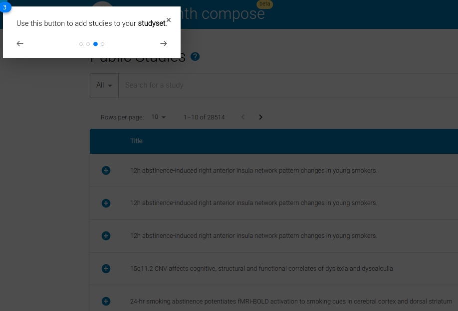 step 3 of tour on study page appears in corner · Issue #343 · neurostuff/neurostore · GitHub