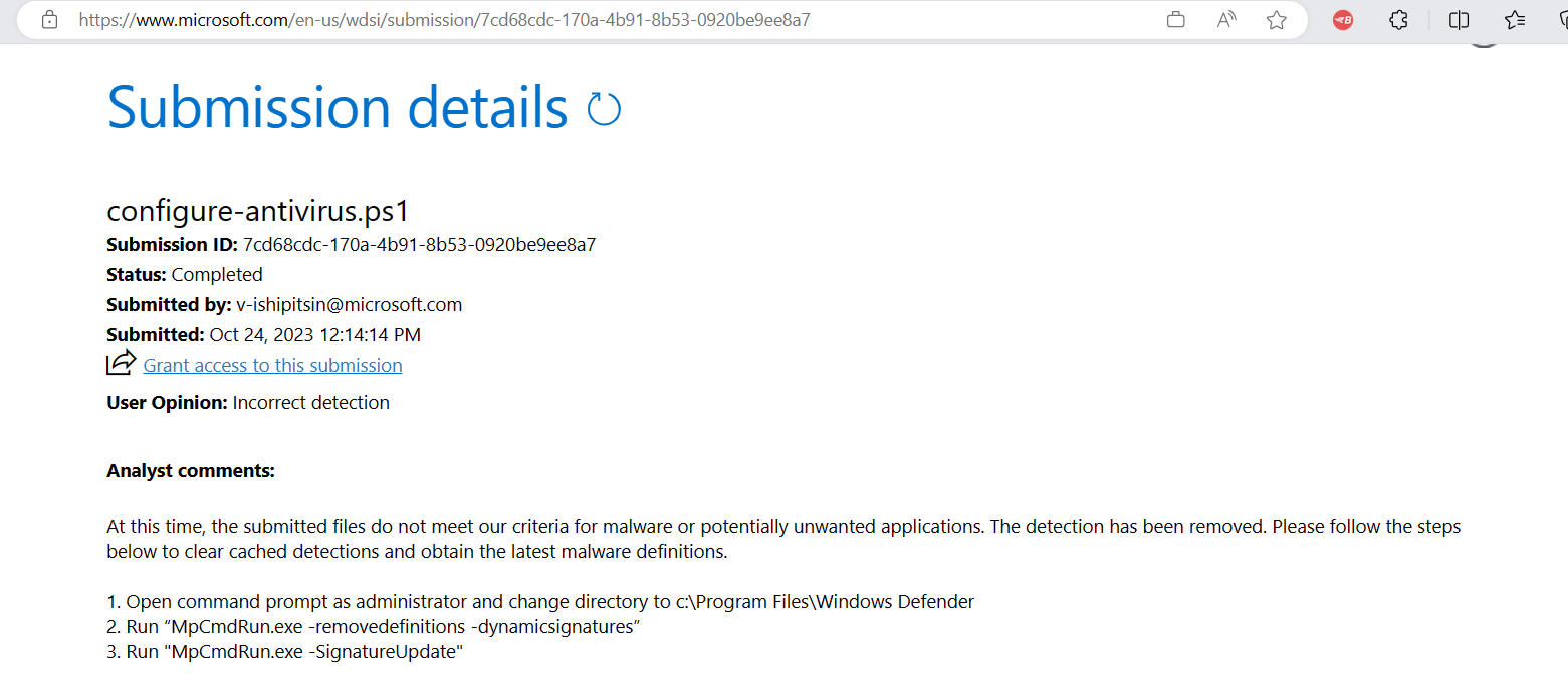 Windows Defender Detects Imageswinscriptsinstallersconfigure Antivirusps1 As Trojanwin32 