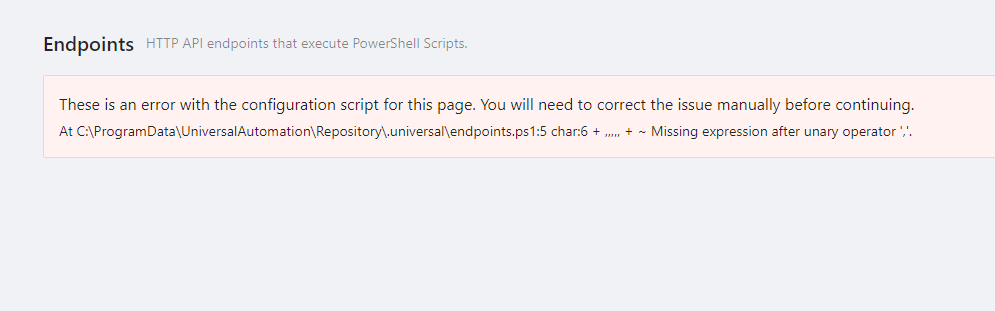 Errant data within endpoints.ps1 can prevent all endpoints from functioning · Issue #1203 ...