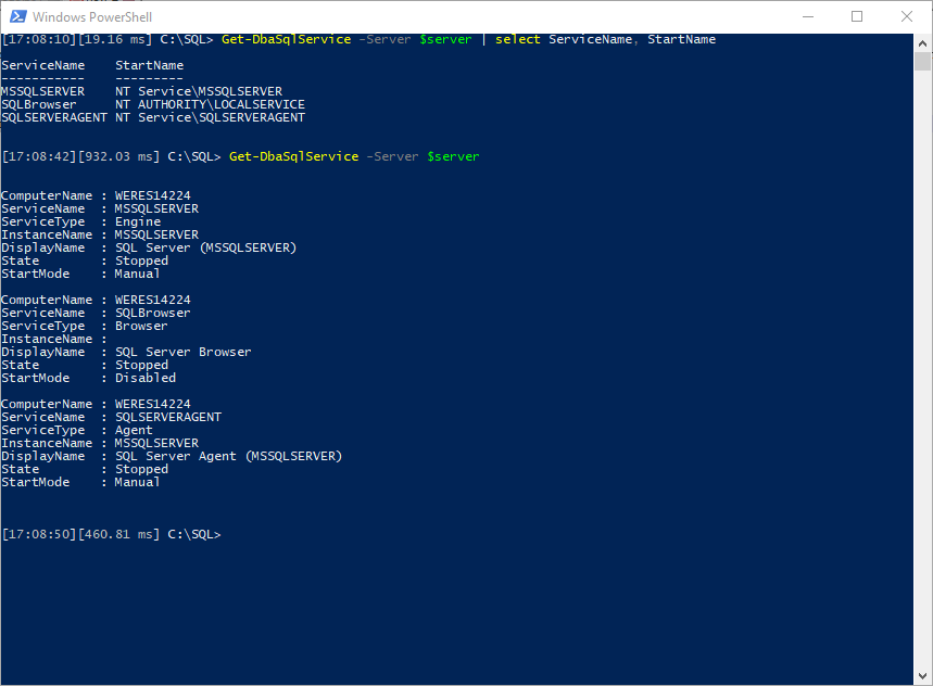 The default view should contain the account under which the SQL Server and Agent are starting ...