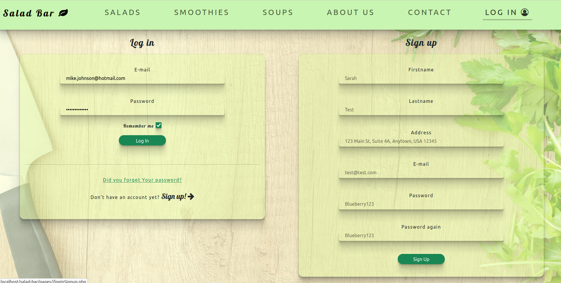 GitHub - DorottyaVarju/salad-bar: A simple salad ordering page with registration