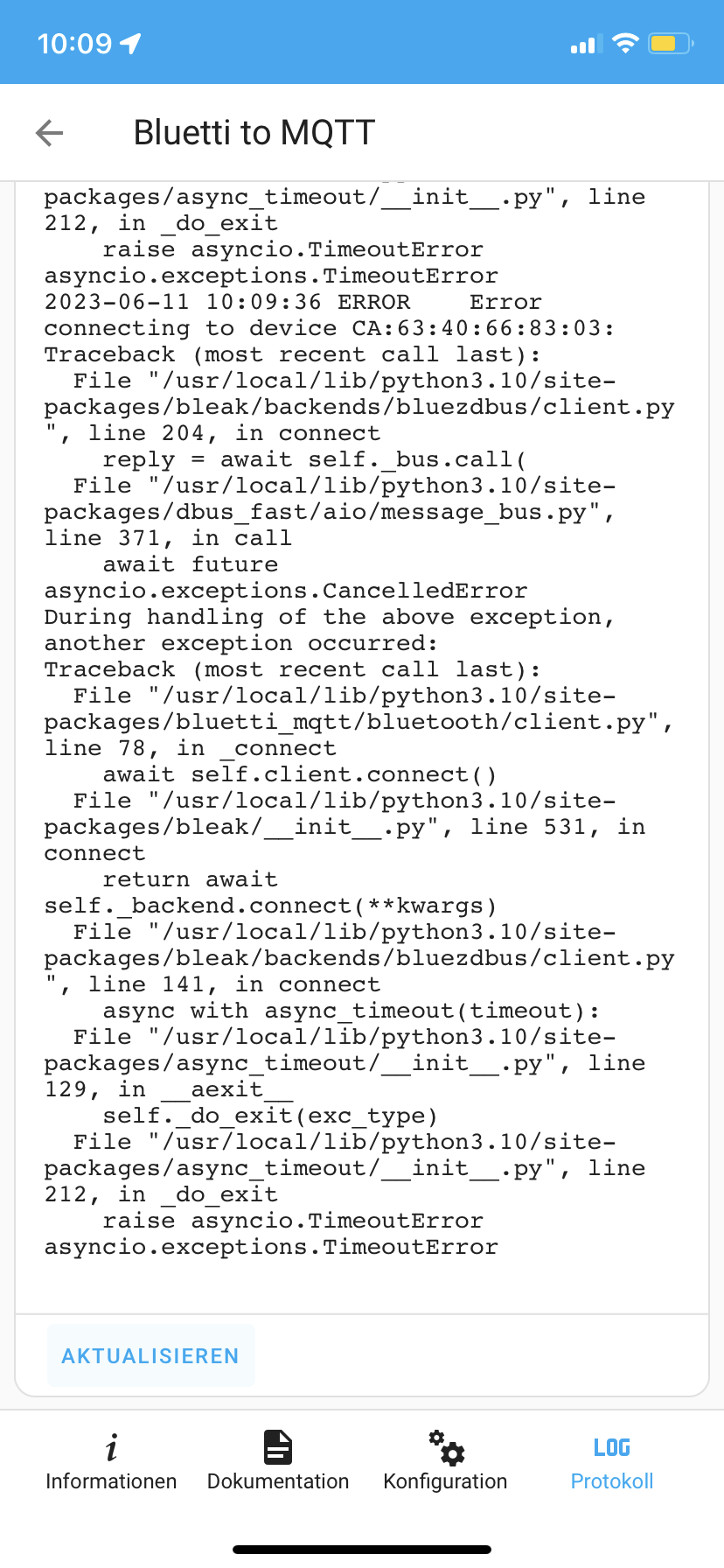 Timeout Received after iOS Bluetti Update for AC200Max · Issue #83 · warhammerkid/bluetti_mqtt ...