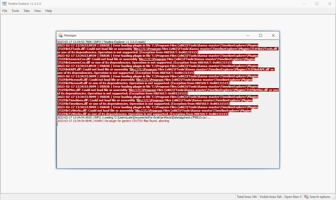 Timeline Explorer Plugin Error · Issue #200 · EricZimmerman/Issues · GitHub