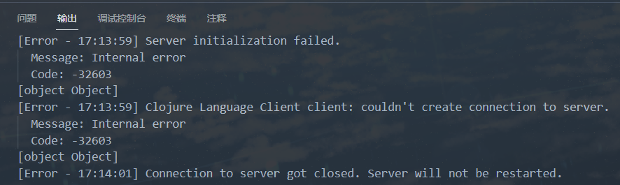 Clojure Language Client: couldn't create connection to server. Internal Error. · Issue #2112 ...