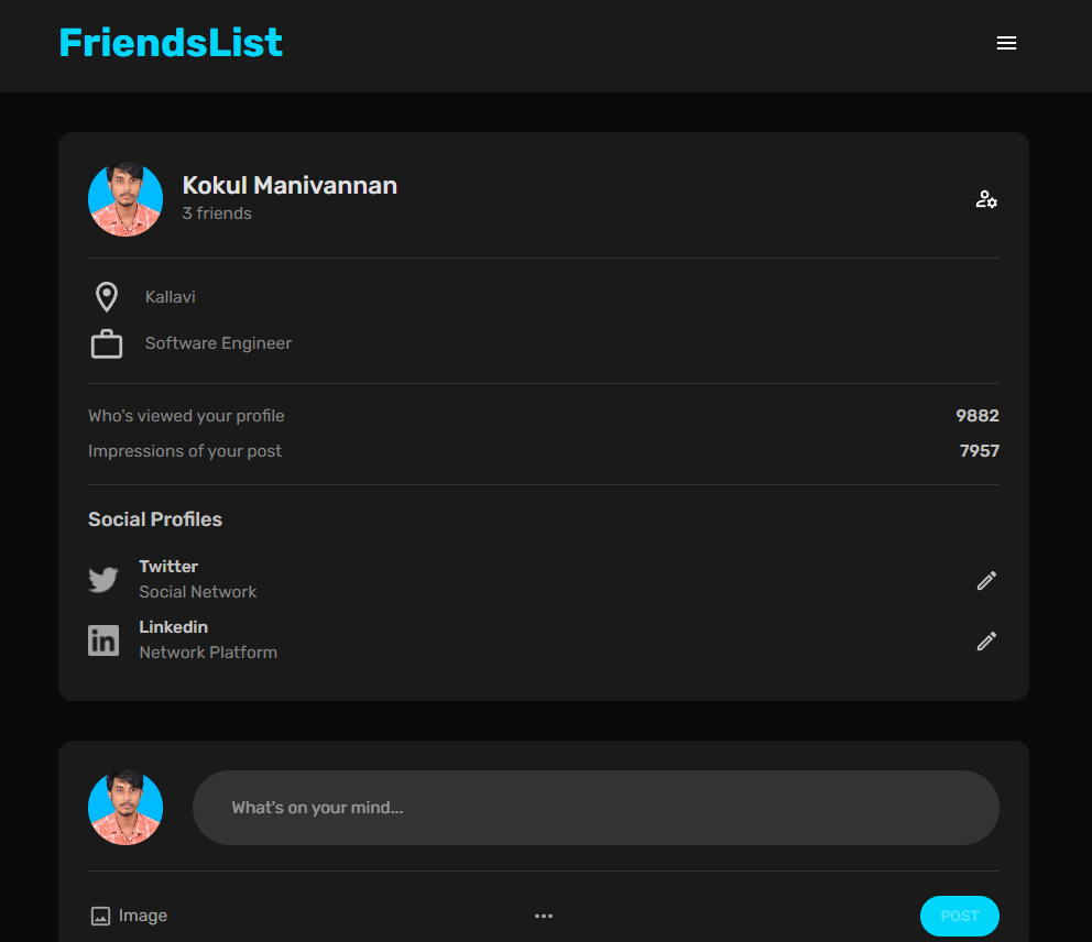 GitHub - KokulManivannan/FriendsList: Social Media app using MERN stack