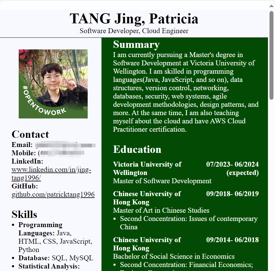 GitHub - patricktang1996/MyCV: CV using HTML and CSS