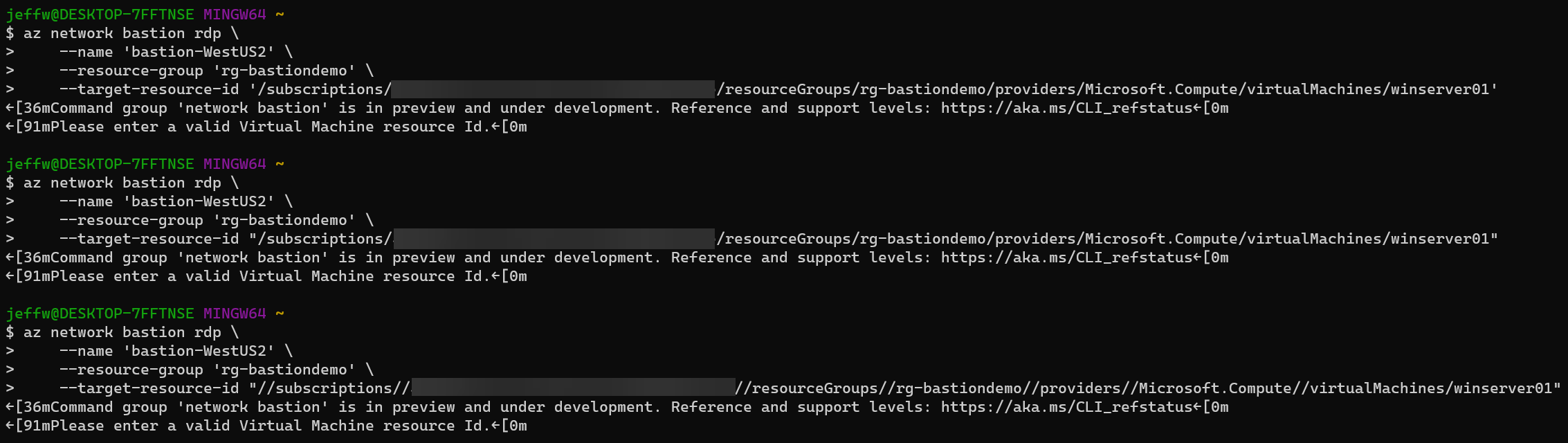 az network bastion rdp does not recognize valid VM resource ID · Issue #21056 · Azure/azure-cli ...