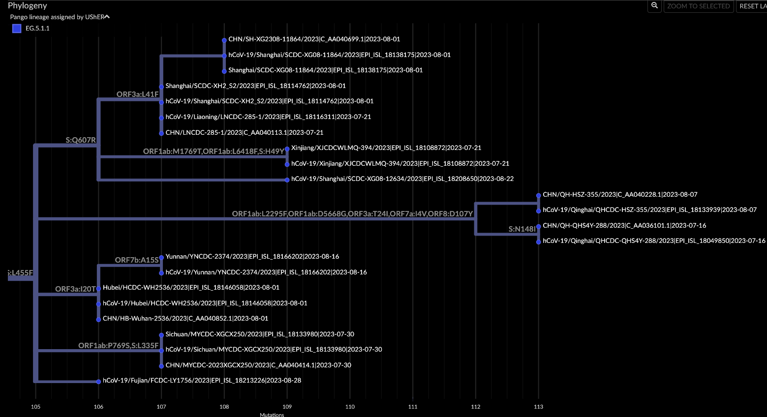 EG.5.1.1 with ORF1b:D1267G (nsp13_D344G) and S:L455F (11 seqs, China) · Issue #2251 · cov ...