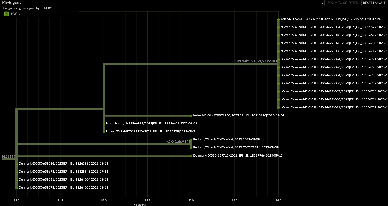 HW.1.1 (XBC.1.6.3.1.1) with ORF1b:I1822M (nsp14_I298M), ORF1a:T2152I (nsp3_T1334I) and S:Q613H ...
