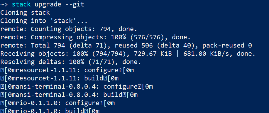 Stack 1.7.1 outputs raw ANSI codes on Windows 10 · Issue #3992 · commercialhaskell/stack · GitHub