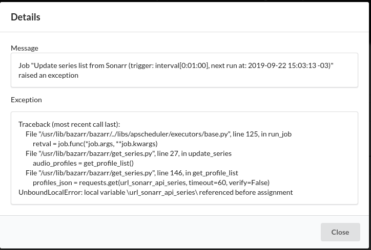 Job "Update series list from Sonarr" raised an exception · Issue #587 · morpheus65535/bazarr ...