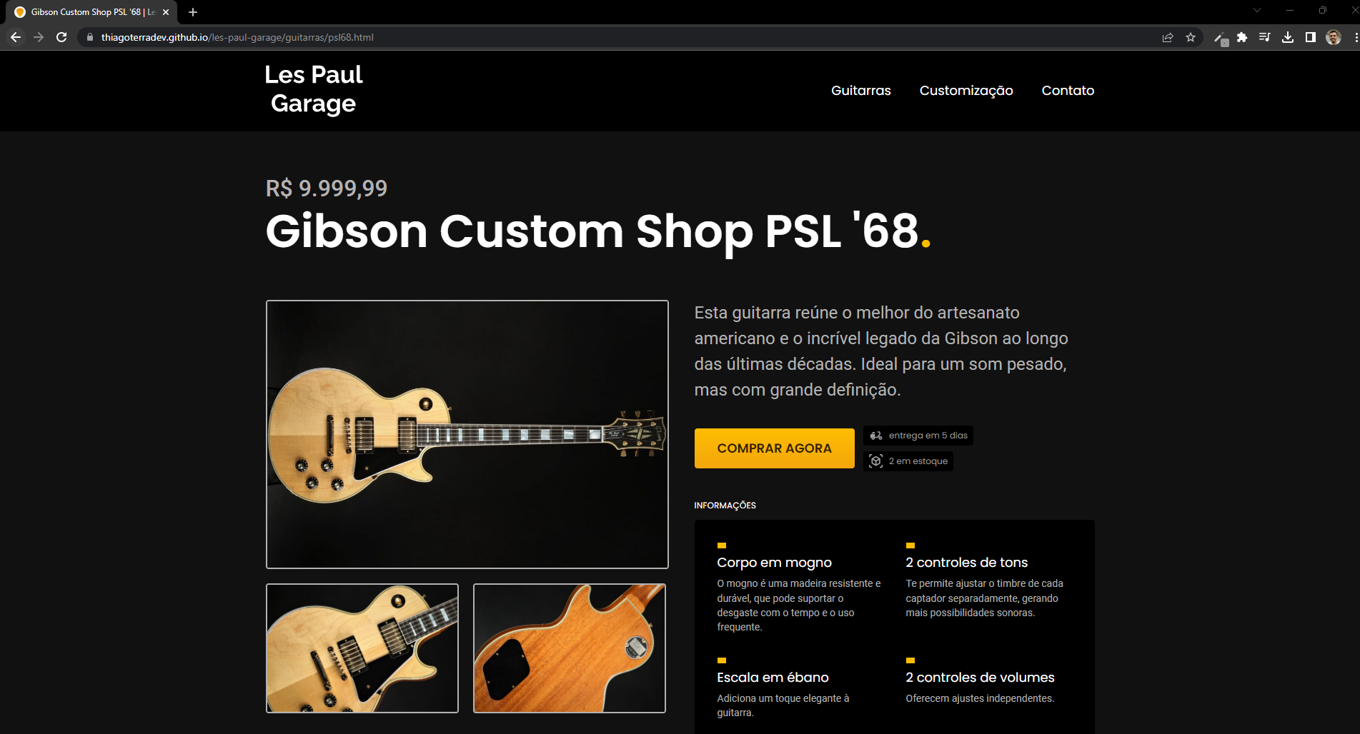 GitHub - ThiagoTerraDev/les-paul-garage: Website for a fictitious company that sells used Les ...