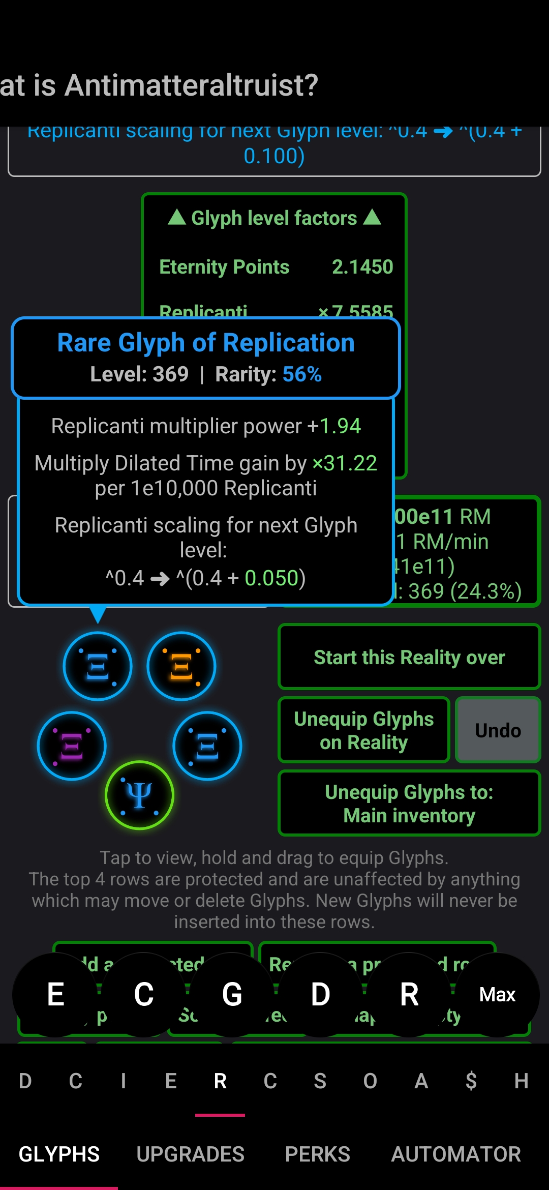 Equipped glyphs change level to projected level · Issue #529 · antimatter-dimensions/mobile ...