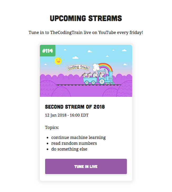 Live stream schedule · Issue #356 · CodingTrain/website-archive · GitHub