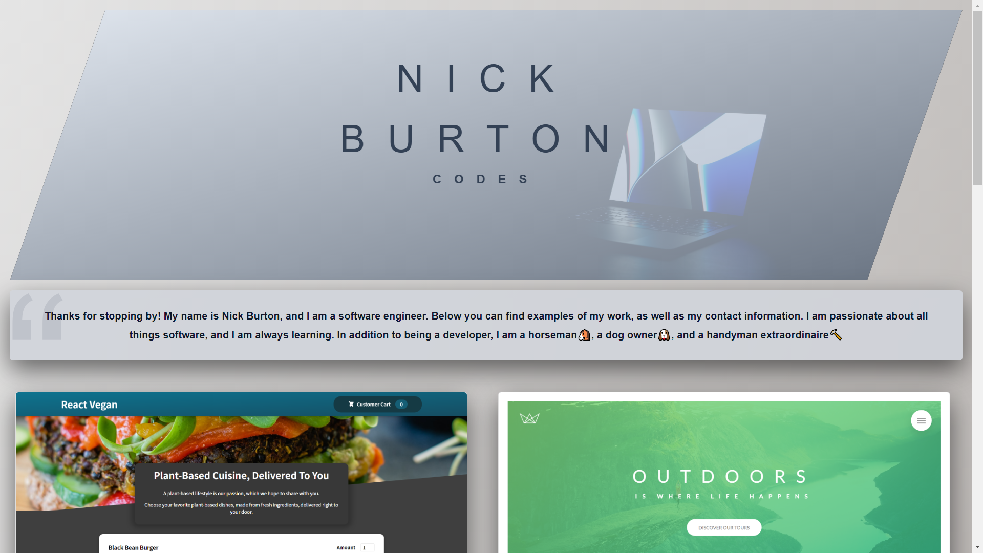 GitHub - nickburtondev/Nick-Burton-Codes: Personal website