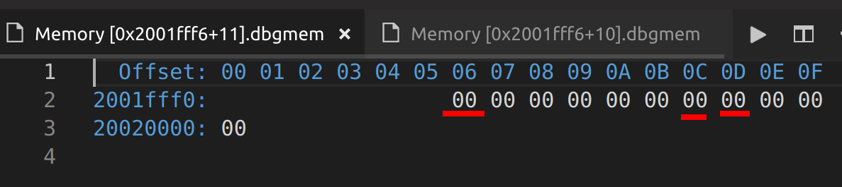 Debugger: Memory viewer shows 0x00 everywhere for specific bytes to ...