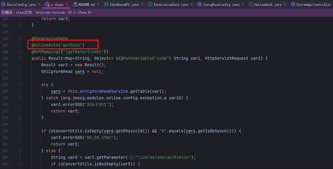 online在线开发创建的表单，在线调试时暴露的接口http://127.0.0.1:8088/jeecg-boot/online/cgform/api/getData/{code} 能不能 ...