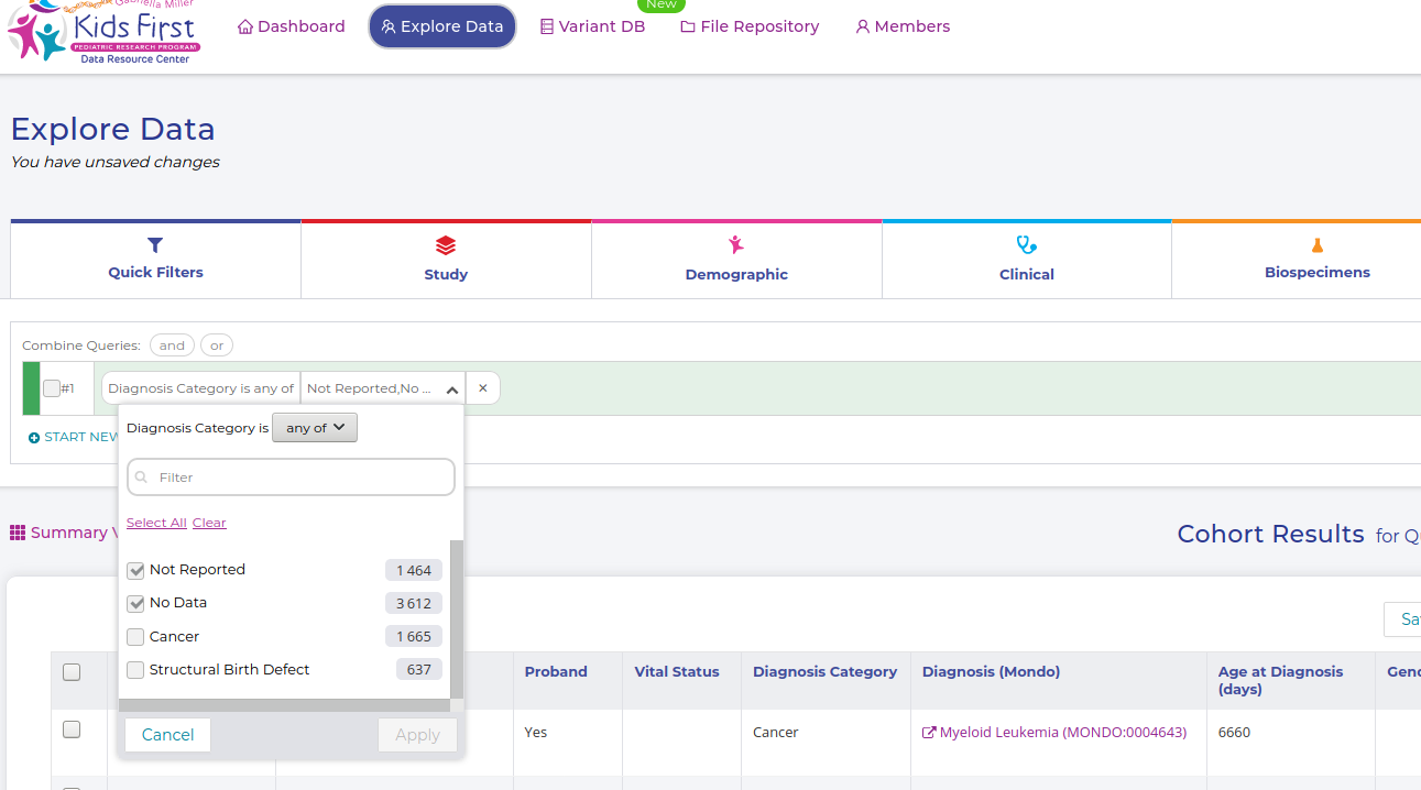 Cohort Builder (QA)- Download Participant-Only: Improvement of the values of the diagnostic ...