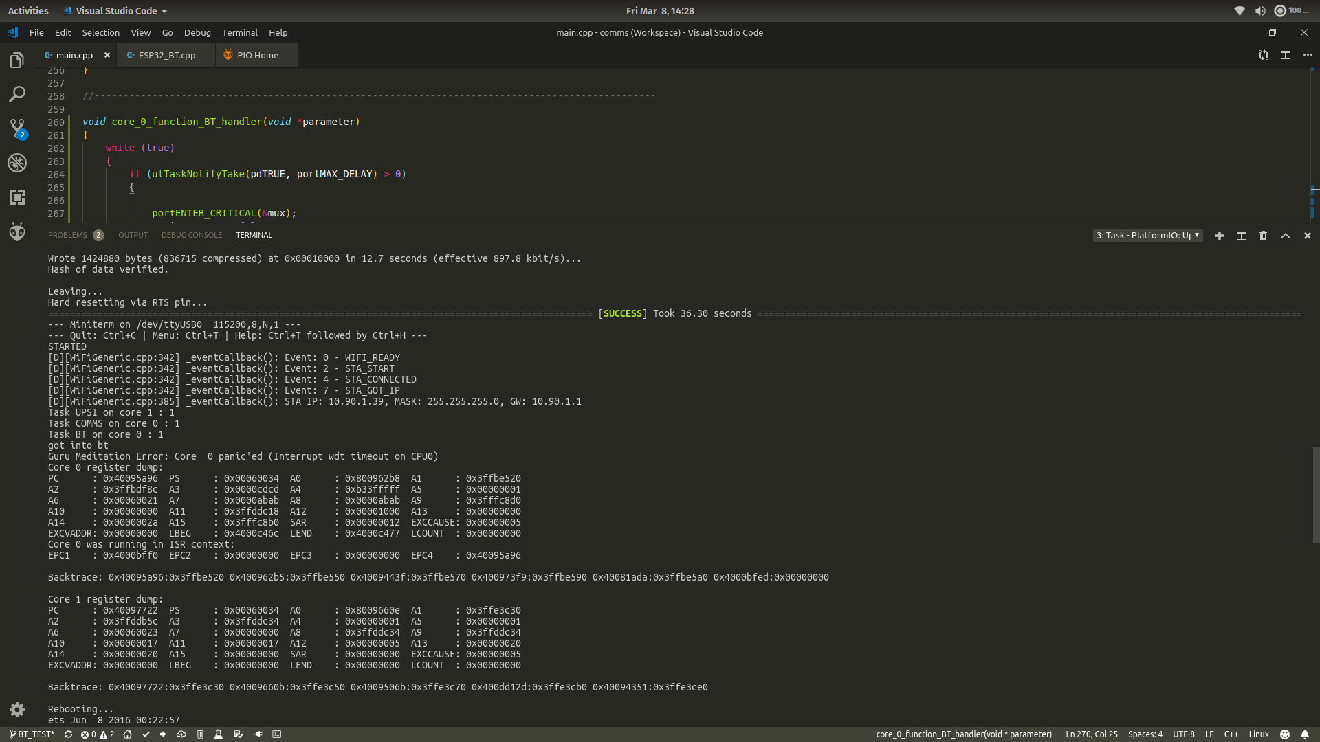 Task WatchDog gets Triggered immediately after SerialBT.begin · Issue #2559 · espressif/arduino ...