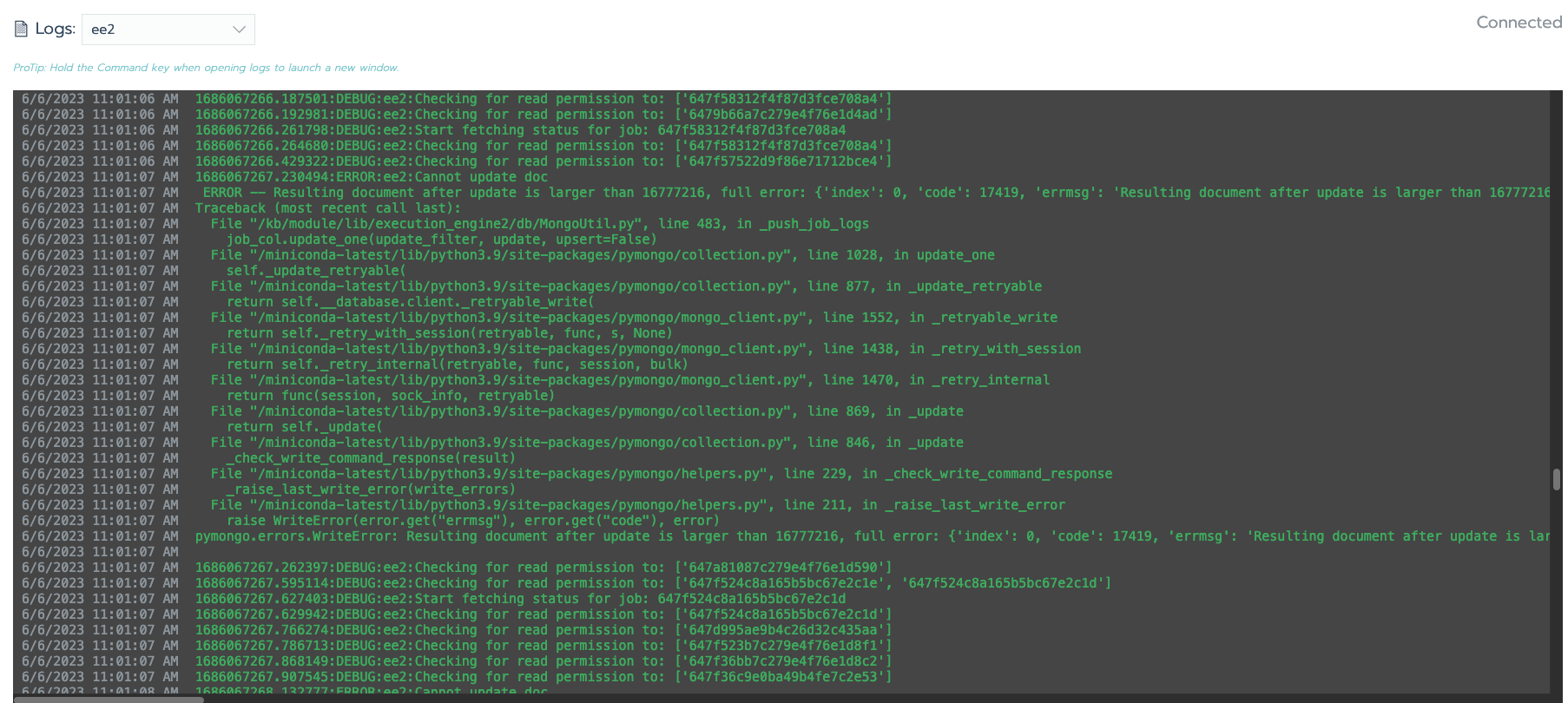 More graceful handling of full documents errors · Issue #467 · kbase/execution_engine2 · GitHub