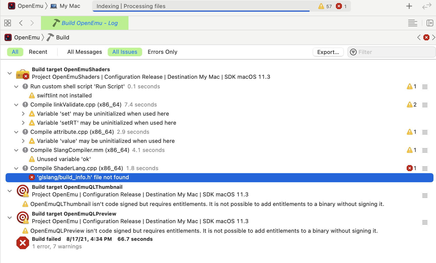Build Issue: glslang/build_info.h file not found · Issue #4579 · OpenEmu/OpenEmu · GitHub