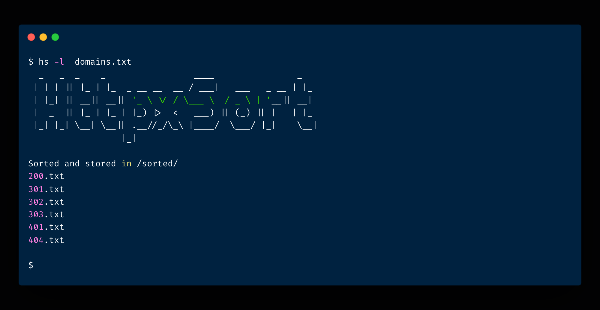 GitHub - whalebone7/hs: `hs` organizes subdomains into separate files based on their status ...