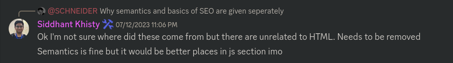 [Bug] Remove SEO and Semantics under Learning HTML > HTML Tutorial · Issue #599 · WeMakeDevs ...