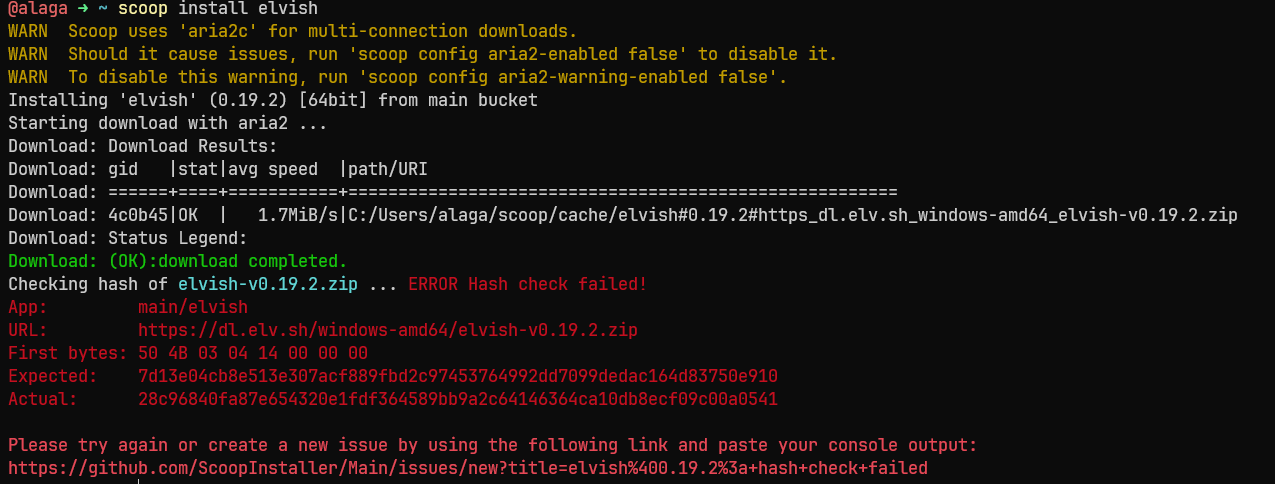 elvish@0.19.2: hash check failed · Issue #4781 · ScoopInstaller/Main · GitHub