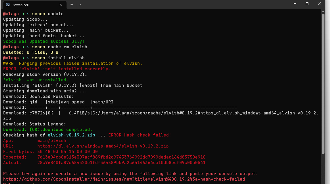 elvish@0.19.2: hash check failed · Issue #4781 · ScoopInstaller/Main ...