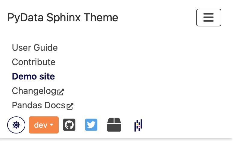 Put all icon links in one row on the small-sceen top-bar · Issue #689 · pydata/pydata-sphinx ...