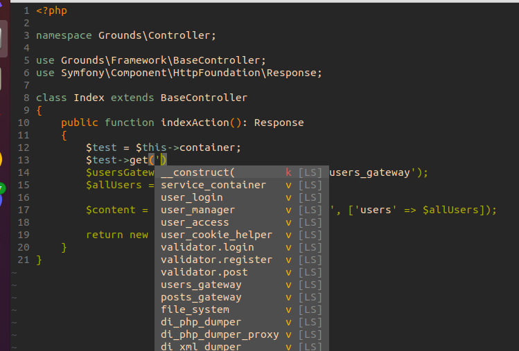 Symfony container autocomplete options are not shown from ContainerAwareInterface · Issue #1942 ...