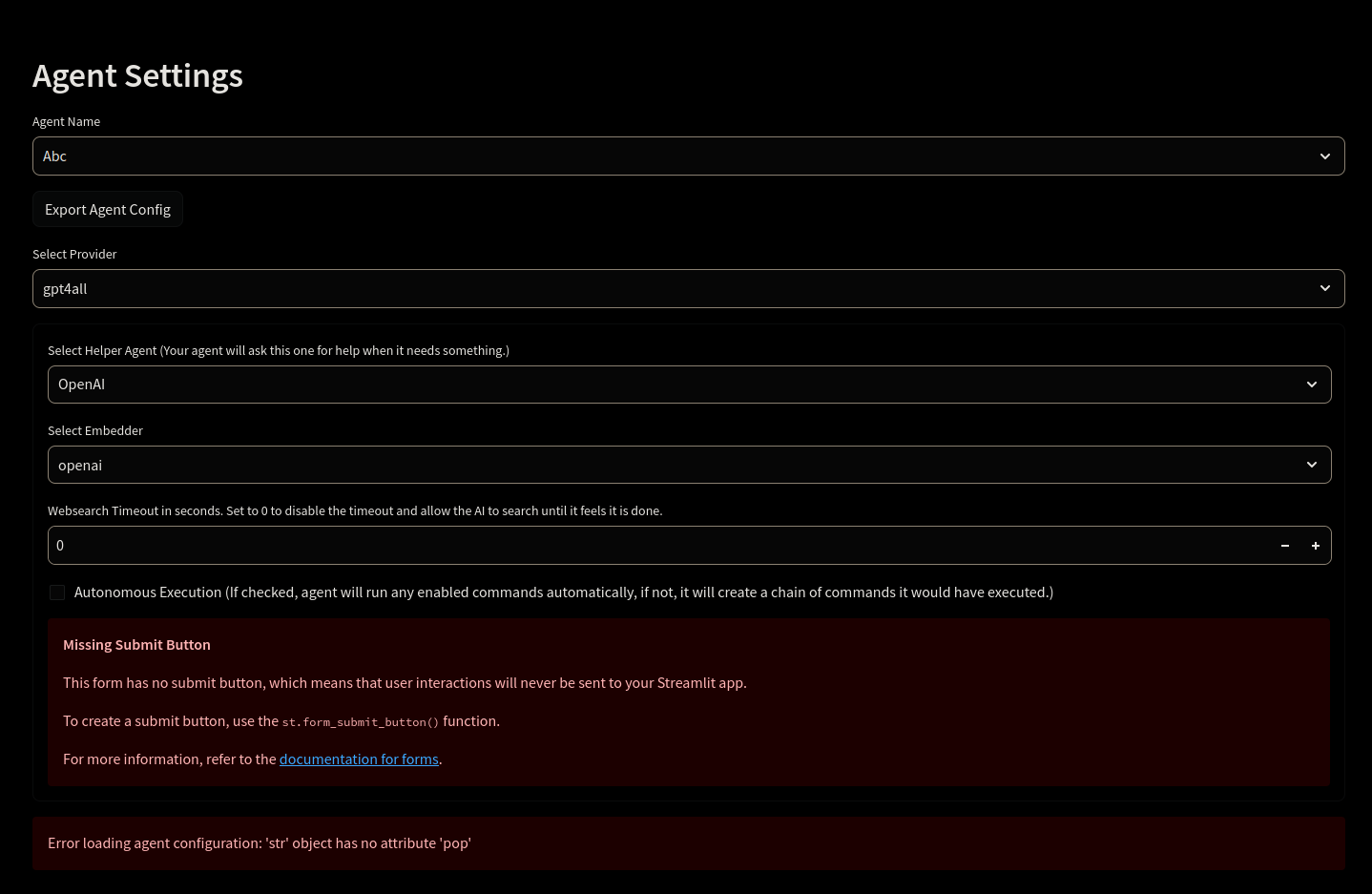 Agent Provider GPT4all - ModuleNotFoundError: No module named 'nomic.gpt4all' | Error loading ...