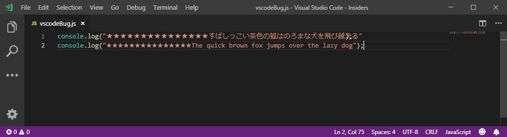 The display breaks when using Japanese characters string in JavaScript ...