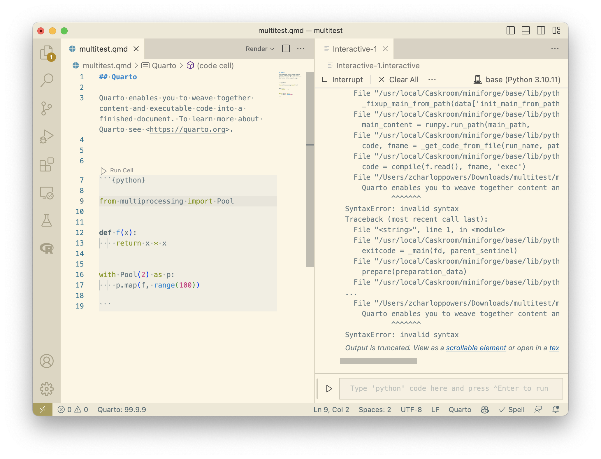 Bug Problems In Vscode When Running Multiprocessing · Issue 206 · Quarto Devquarto · Github