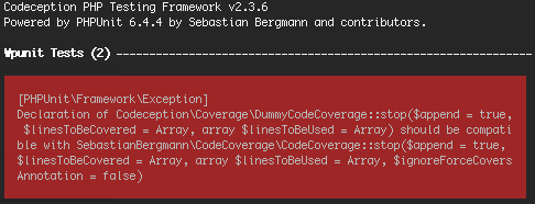 Wrong signature in DummyCodeCoverage::stop · Issue #4663 · Codeception/Codeception · GitHub