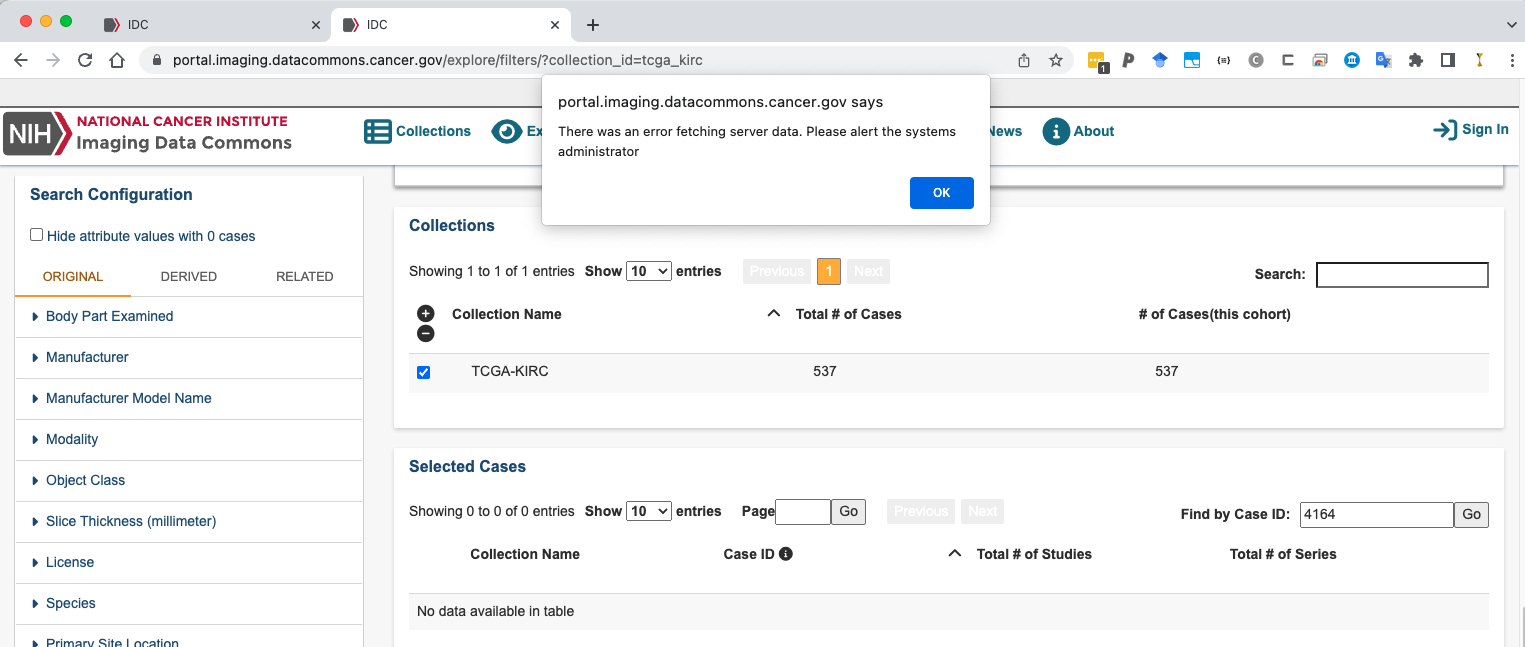 error dialog from find by case id · Issue #990 · ImagingDataCommons/IDC-WebApp · GitHub