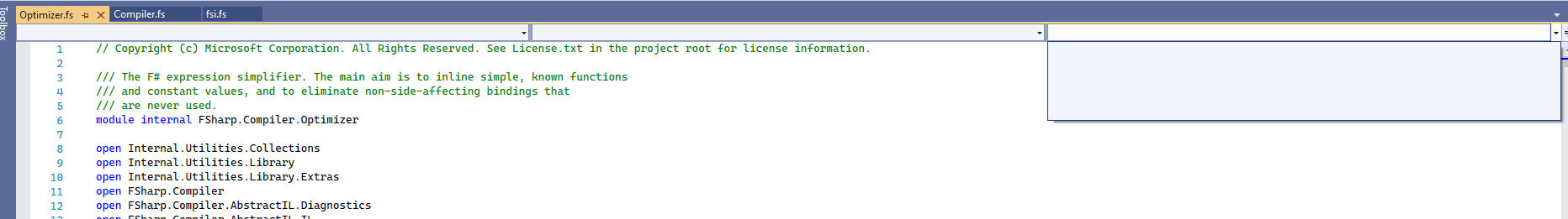 Navigation dropdowns for the current file are empty · Issue #11589 · dotnet/fsharp · GitHub